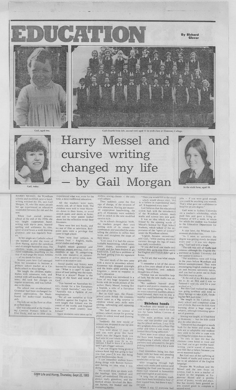 Harry Messel and cursive writing changed my life – by Gail Morgan ...